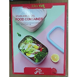 Lille Home Leak Proof Steel Food Containers - Snack Stainless Steel Containers - Ideal for Educational Settings & Daycare - Nesting Trio with Silicone Lids - 47oz+30oz+16oz - Dark Blue