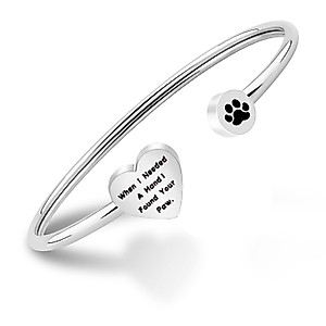 PLITI Dog Lovers Paw Print Bangle Bracelet When I Needed A Hand I Found Your Paw Bracelet For Dog Mom (Dog Paw)