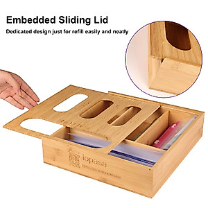LOPASA Ziplock Bag Organizer for Drawer, Food Storage Bag Organizer Sandwich Bag Organizer for Kitchen, Plastic Lunch Bag Holder, Bamboo Baggie Container(1 Box 4 Slots)