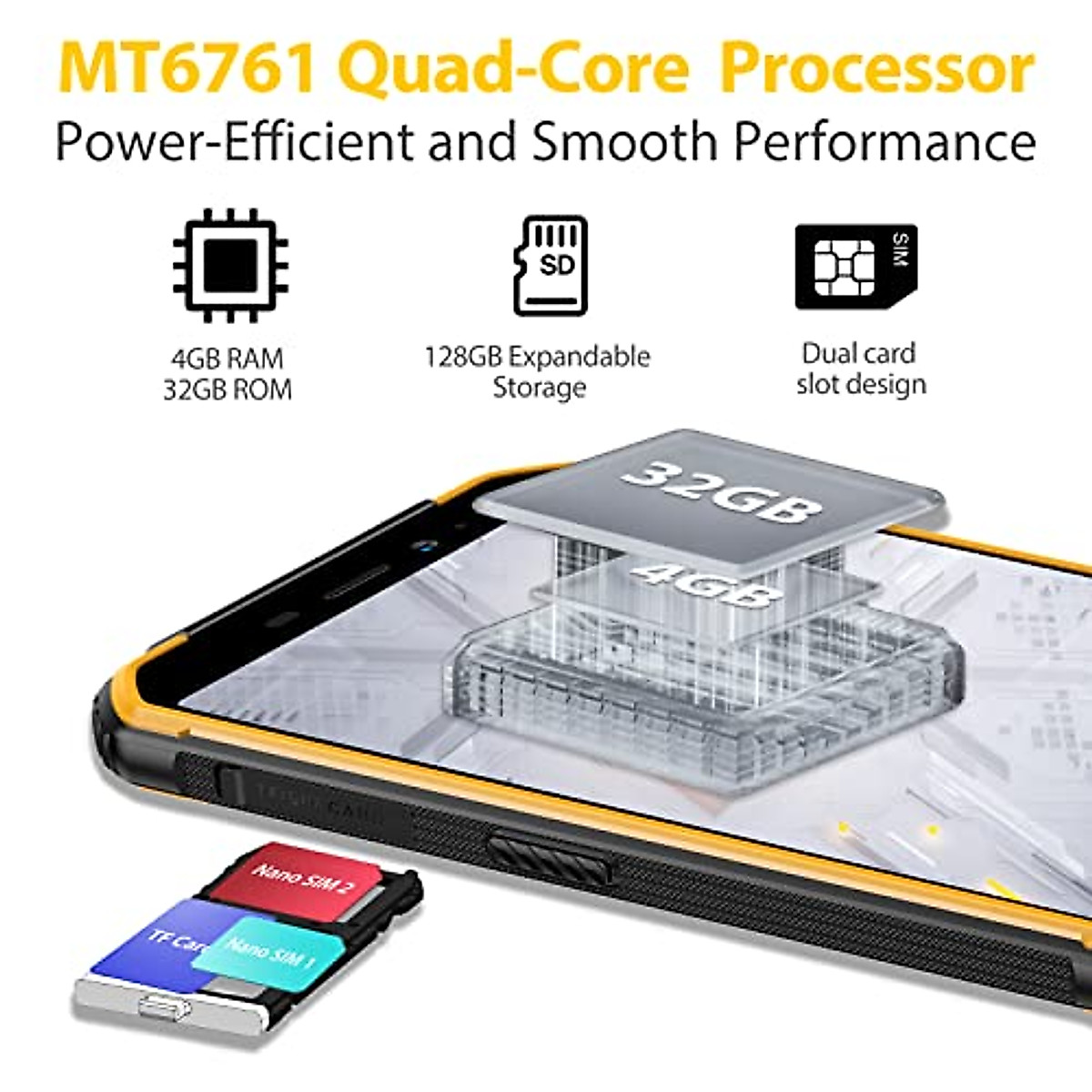 Ulefone Armor X6 Pro Unlocked Smartphone - Android 12 OS, Quad-Core Processor 4GB RAM & 32GB ROM, 13MP Main Camera, 4000mAh Battery, 5.0-inch Screen, Dual SIM 4G Rugged Cell Phones (Orange)