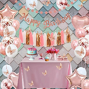 Rose Gold Birthday Party Decorations Kit for Women 73 Pieces, Happy Birthday Banner, Fringe Curtains, Butterfly Decor, Foil Balloons for 13th 16th 20th 21st 30th 35th 50th 60th Girls Men Party Supplies