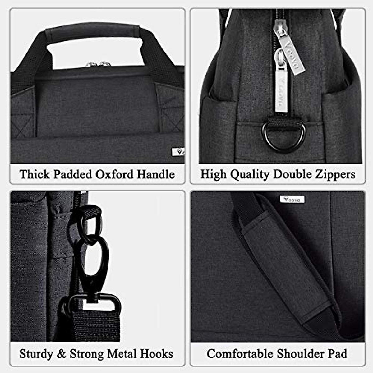 Voova Laptop Bag 15.6 15 14 Inch Briefcase, Expandable Computer Shoulder Messenger Bag Waterproof Carrying Case with Tablet Sleeve, Organizer for Men Women,Business Travel College School-Black