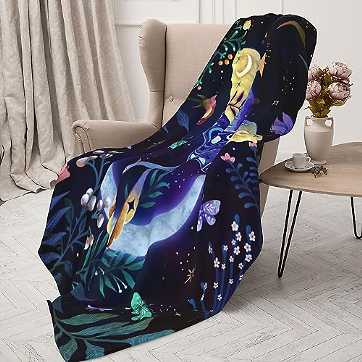 Moon-Moth Throw Blanket for Bed Soft Cozy Fluffy Couch Blankets Small Fleece Blanket Throw Gifts for Women Men Girls Boys 80"x60"