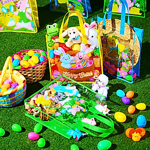 JOYIN 6 Pcs Easter Gift Bags, 13" x 13" x 4" Big Size Non Woven Easter Goodie Bags Party Treat Bags with Handles for Easter Egg Hunt, Reusable Easter Rabbit Bunny Bag for Kids Party Favor Supplies