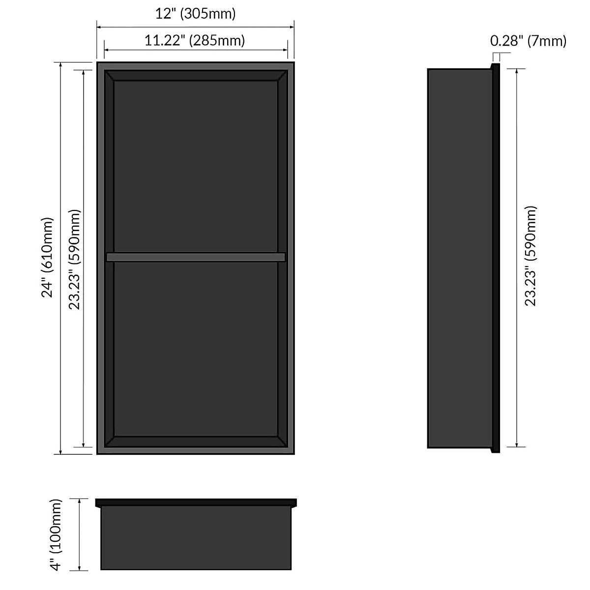 Greenspring Shower Niche 24" X 12" for Shower Wall|Stainless Steel Shower Niche Matte Black|No Tile Needed Wall Niche for Bathroom Storage