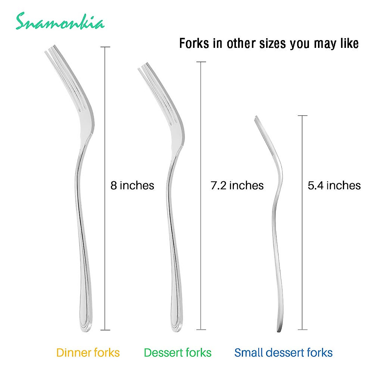 Snamonkia Dinner Forks Set of 6, 8 Inches, 18/0 Large Table Forks Stainless Steel