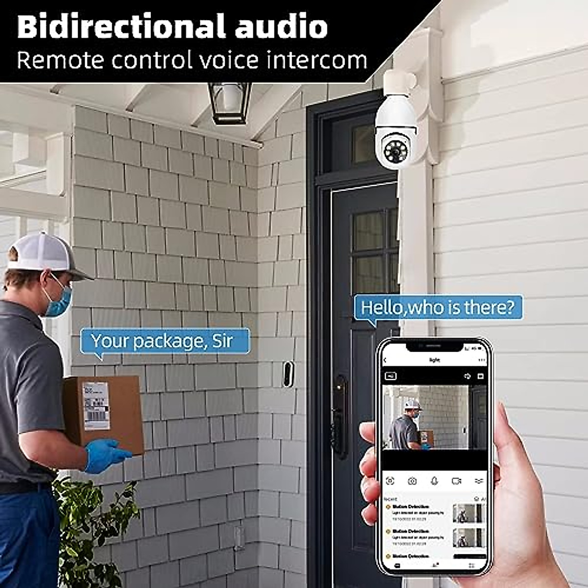 QAMY Optapower Light Bulb Security Camera,With Extension Link, Light Bulb Camera, 2.4g Wifi 360° PTZ Screw In Camera Light Socket Outdoor Works With Alexa & Google Assistant,Light Bulb Camera Outdoor