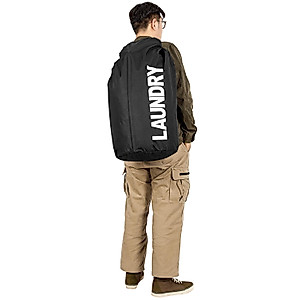 WOWLIVE Extra Large Foldable Laundry Bag Durable Laundry Basket Collapsible Laundry Hamper Backpack Dirty Clothes Hamper Standing Waterproof Hampers for Laundry Dorm Room (Black)