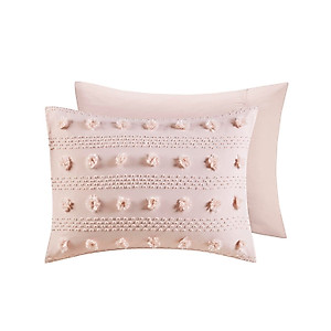 Intelligent Design Queen Duvet Cover Set, Clipped Jacquard Duvet Set Chic Pompoms Accent, All Seasons Lightweight Microfiber Bed Cover for Comforter with 2 Shams, Lucy, Full/Queen Pink 3 Piece