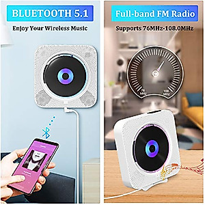 Qoosea Portable CD Player with Bluetooth Wall Mountable CD Music Player Home Audio Boombox with Remote Control FM Radio Built-in HiFi Speakers MP3 Headphone Jack AUX Input Output