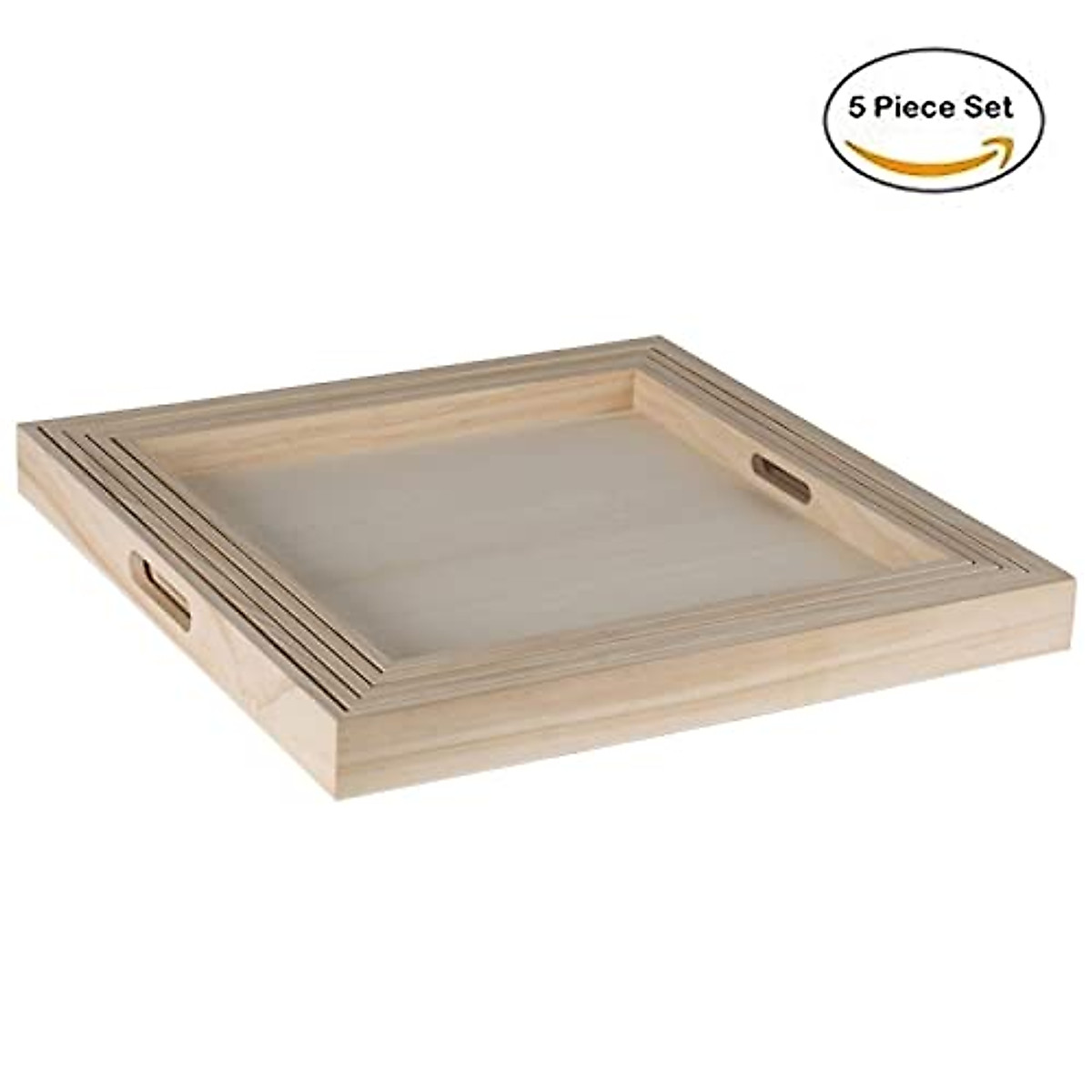 Hammont Wooden Square Nested Serving Trays (Largest Tray is 16") 5 Piece Set of Wood Trays for Crafts with Cut Out Handles | Kitchen Nesting Trays for Serving Pastries, Snacks, Mini Bars, Chocolate