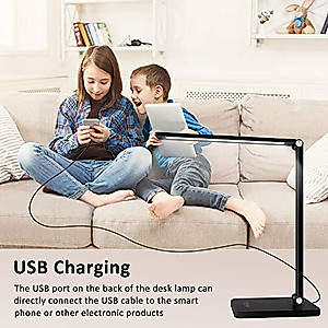 LED Desk Lamp with USB Charging Port Dimmable Eye-Caring Desk Light with Touch Control Foldable Lamp with 5 Lighting Modes,3 Brightness Levels Table Lamp for Reading, Studying, Working, Office, Black