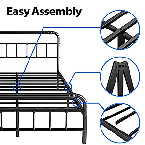 ZIYOO Twin Bed Frame with Headboard and Footboard, 14 Inch High, Heavy Duty Steel Slats with 2500lbs Support for Mattress, No Box Spring Needed, Noise-Free, Easy Assembly-Black