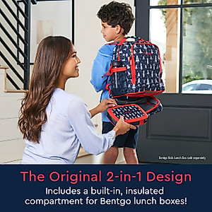 Bentgo® Kids Prints 2-in-1 Backpack & Insulated Lunch Bag - Durable, Lightweight, Colorful Prints for Girls & Boys, Water-Resistant Fabric, Padded Straps & Back, Large Compartments (Rocket)
