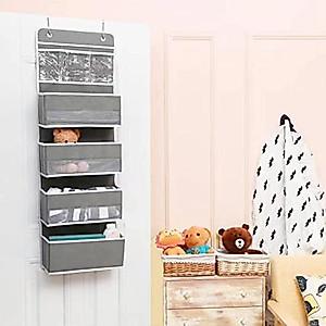 HLONGG Sturdy Door Hanging Organizer,Behind The Door Storage Organizer with Door Hook and Large Clear Windows, Hanging Wall File Organizer ,(Grey, 1 Pack)