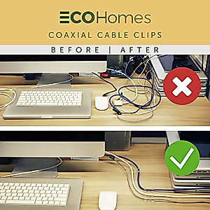 ECOHomes 50 PCs Coax Cable Wire Organizer Clips, Coaxial & Ethernet Cable Clips - Indoor & Outdoor Stick On Adhesive Extension Cord Power Cord Clips for Wall, Lights, Desk, Baseboard Wire Management