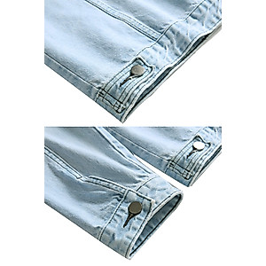 LAMKUKU Mens Denim Jacket Ripped Slim Jean Jacket Coat for Men (Medium, Light blue-02)