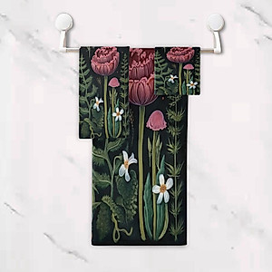 Flradish Forest Mushrooms Towels 3 Pack Bath Towels for Bathroom Set Soft Cotton Highly Absorbent Lightweight & Quickdry Towel Set 1 Bath Towel,1 Hand Towel,1 Washclothe