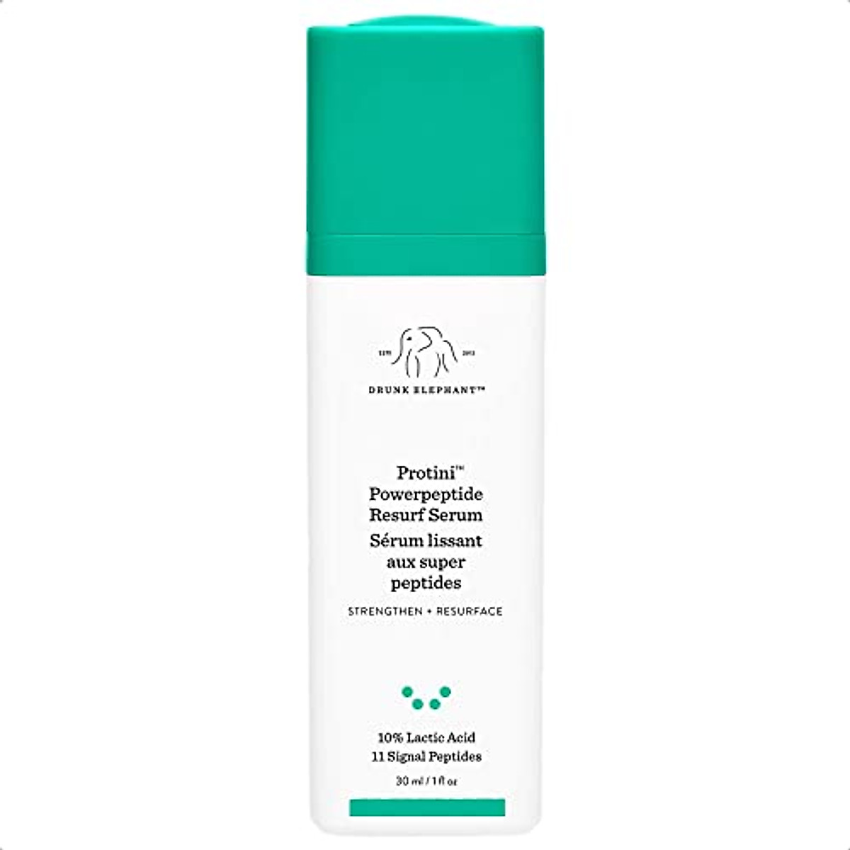 Drunk Elephant Protini Powerpeptide Resurf Serum. Strengthen and Resurface Face Serum with 10% Lactic Acid and 11 Signal Peptides (30 mL / 1 Fl Oz)