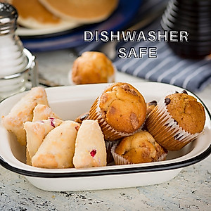 Tablecraft Enamelware Collection Black Rim Solid White Enamel Rectangular Bread Baking Pan, Farmhouse, Home Kitchen & Restaurant Use Porcelain Over Steel, Vintage, Boho, Retro, 9.5x7x2 Deep