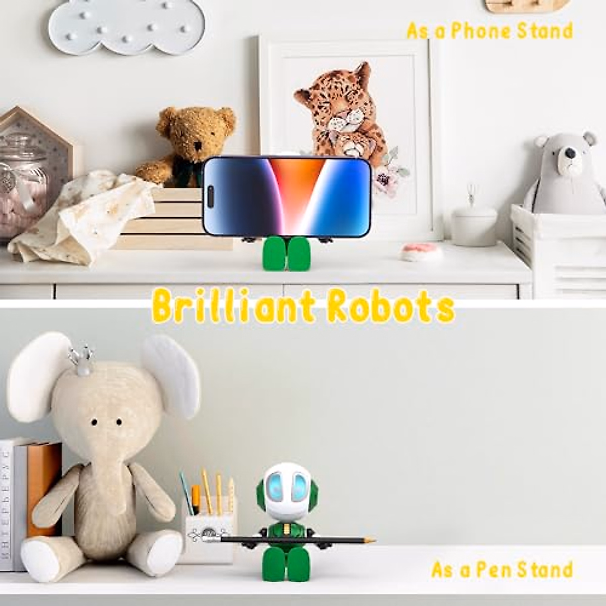 BROADREAM Stocking Stuffers, Robot Kids Toys, Mini Robot Talking Toys for Boys Girls Travel Toys Help Kids Talking for Christmas Stocking Stuffers, LED Lights and Interactive Voice Changer (Green)