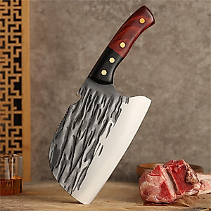 ANLJNCC Serbian Chef Knife with Sheath, Professional Meat Cleaver Knife Full Tang Handle, High Carbon Steel Meat Cutting Chopping Knife, Hand Forged Butcher Knife for Kitchen Camping BBQ Gift
