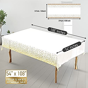 GoodSing 6 PCS Disposable Plastic Tablecloths, Plastic Rectangle White Dot Tablecloths for Indoor or Outdoor Tables Parties Christmas Picnic Birthdays and Weddings