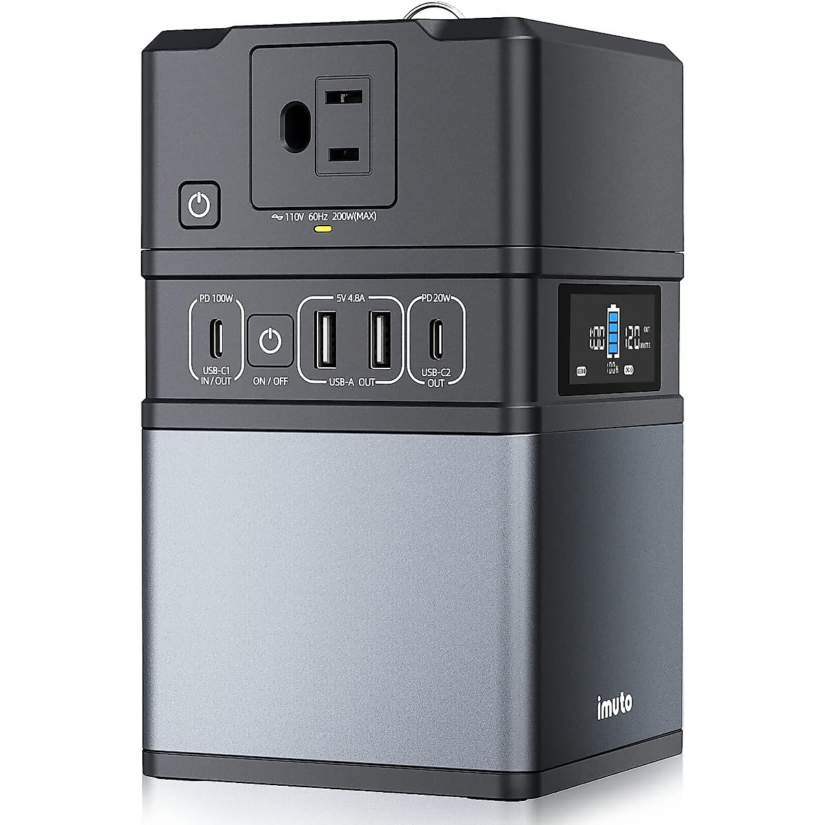 imuto 200W Portable Power Station Power Bank Compatible with AC Outlet,138.3Wh Solar Generator Camping Laptop Portable Charger with DC(120W Peak)/LED Flashlight for Home,Outdoor,Emergency