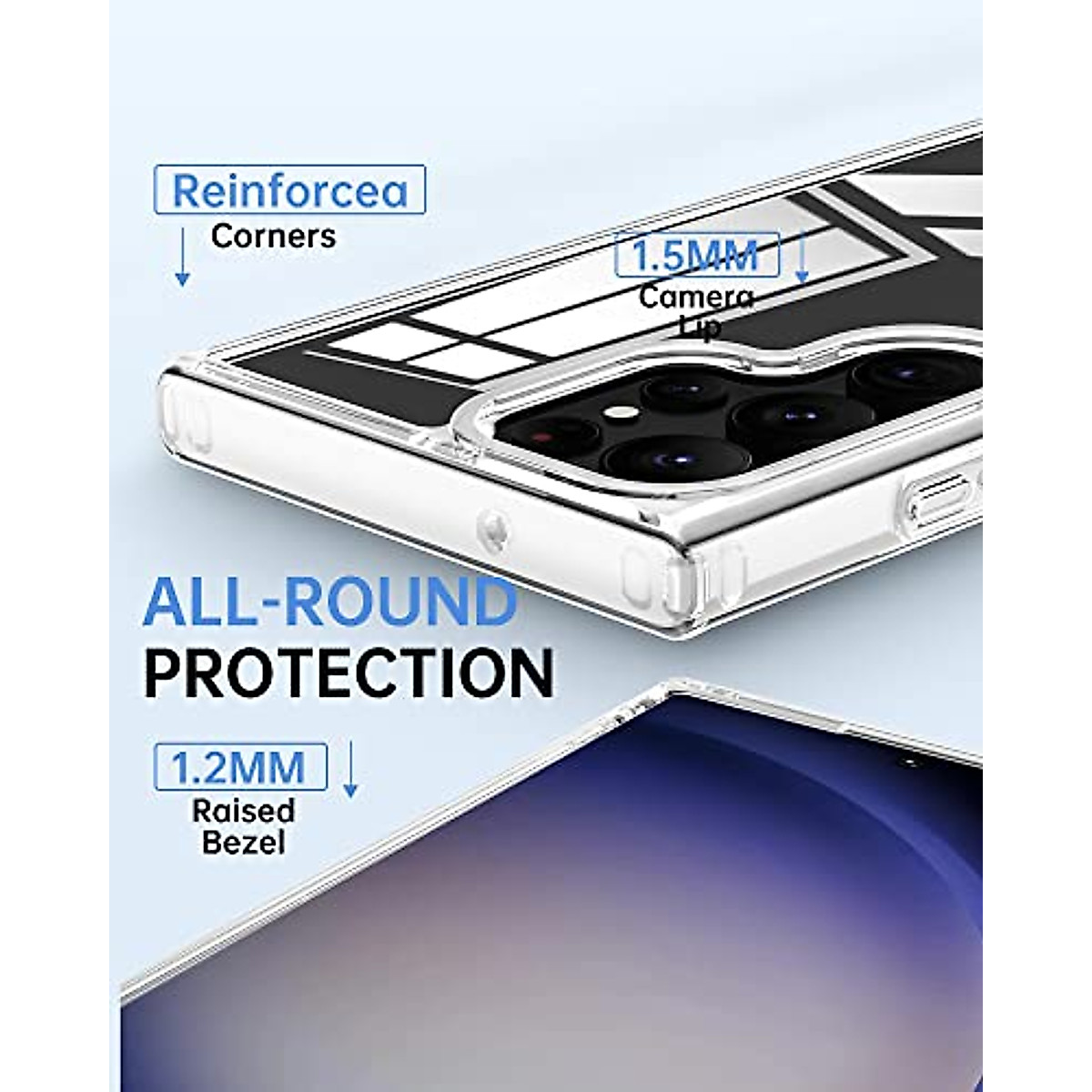 EJGNA for Samsung Galaxy S23 Ultra Phone Case, [20X Anti-yellowing] [Military-grade Drop Protection] for Galaxy S23 Ultra Case with S Pen Holder 5G 6.8", Hard PC Back+Flexible TPU Frame, Diamond Clear