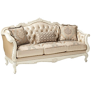 Acme Chantelle Sofa in Rose Gold PU & Pearl White