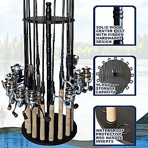 Rush Creek Creations | Fishing Rod Holder for 16 Rods, Fishing Pole Holder for Garage Organization and Storage, for Fishing Reels, Fishing Gear, Fishing Accessories, Tackle Box (360° Access)