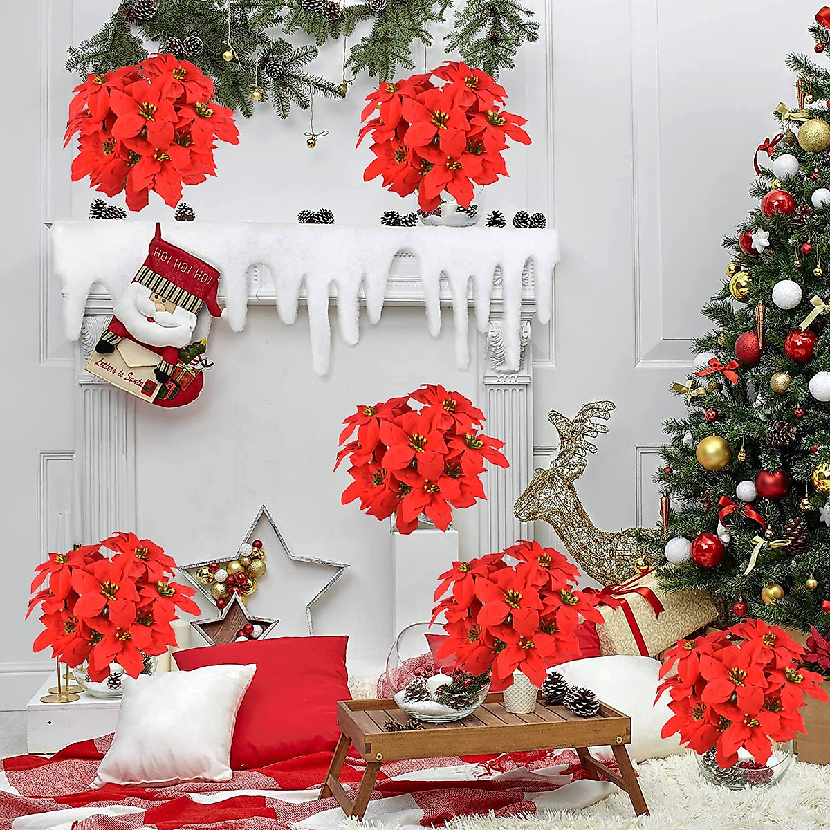 WISTART 30Pcs Christmas Artificial Poinsettia Flowers