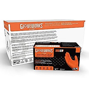 GLOVEWORKS HD Orange Nitrile Disposable Gloves, 8 Mil, Latex and Powder Free, Industrial, Food Safe, Raised Diamond Texture, X-Large, Case of 1000