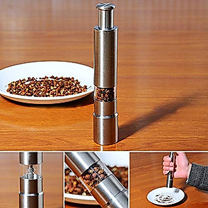 Salt and Pepper Grinder Set of 2,Stainless Steel Push Button Grinder Modern Design Thumb Grinder, for Black Pepper, Sea Salt and Himalayan Salt, Spice and Salt