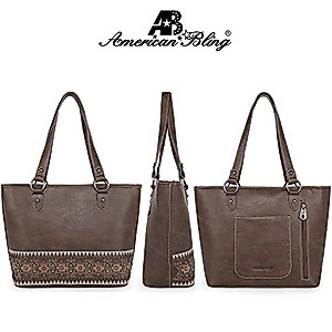 American Bling Tote Bag for Women Western Shoulder Bags Top Handle Satchel Vegan Leather Purse and Handbag 2 PCS Set with Wallet Coffee SC-ABT-G1005CF+W