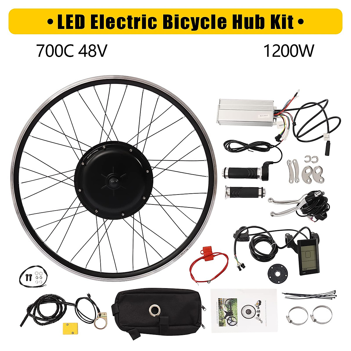 RIAHNEAH 700CC 48V E-Bicycle Conversion Kit, 1200W Front Wheel Electric Bicycle Pedal Assist Sensor Hub Conversion Kit, Motor Kit Universal Motor Wheel Kit with LCD Instrument