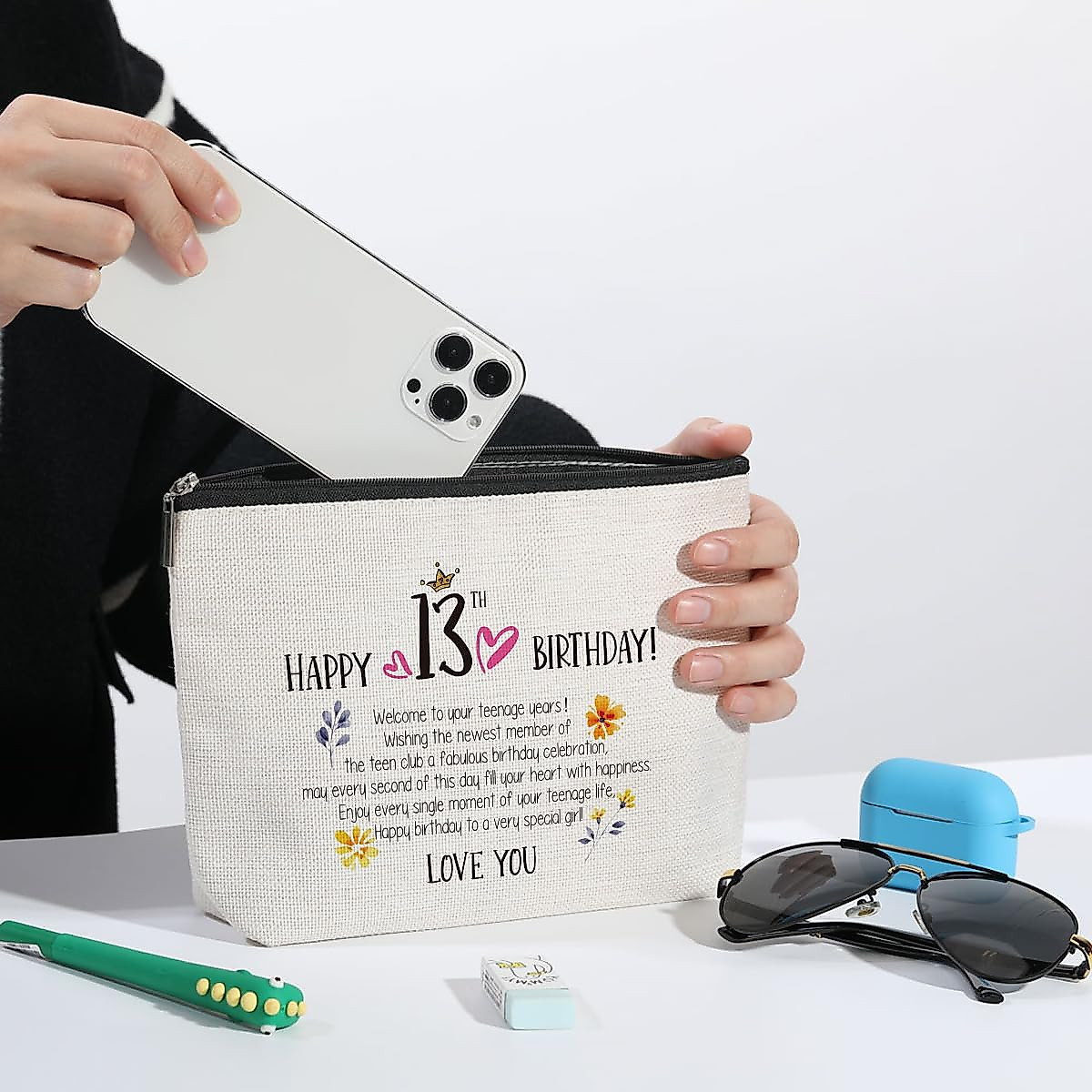 13th Birthday Gifts for Girls Makeup Bag Best Gift Ideas for 13 Year Old Girl Great Teenage Girls Gifts for Her Daughter Granddaughter Sister Bestie Cute Cosmetic Bag Happy Birthday Gift from Mom