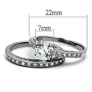 Marimor Jewelry His and Her 3 Piece Stainless Steel 1.39 Carat Cubic Zirconia Bridal Set and Men's Classic Wedding Band Women's Size 06 Men's 06mm Size 08