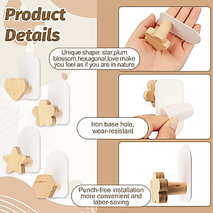 MOROBOR Self Adhesive Wooden Wall Hooks, 4pcs Wall Mounted Natural Theme Decorations Hooks Children's Coat Hooks Cartoon Wood Hooks for Towels, Backpacks, Hats and Coats