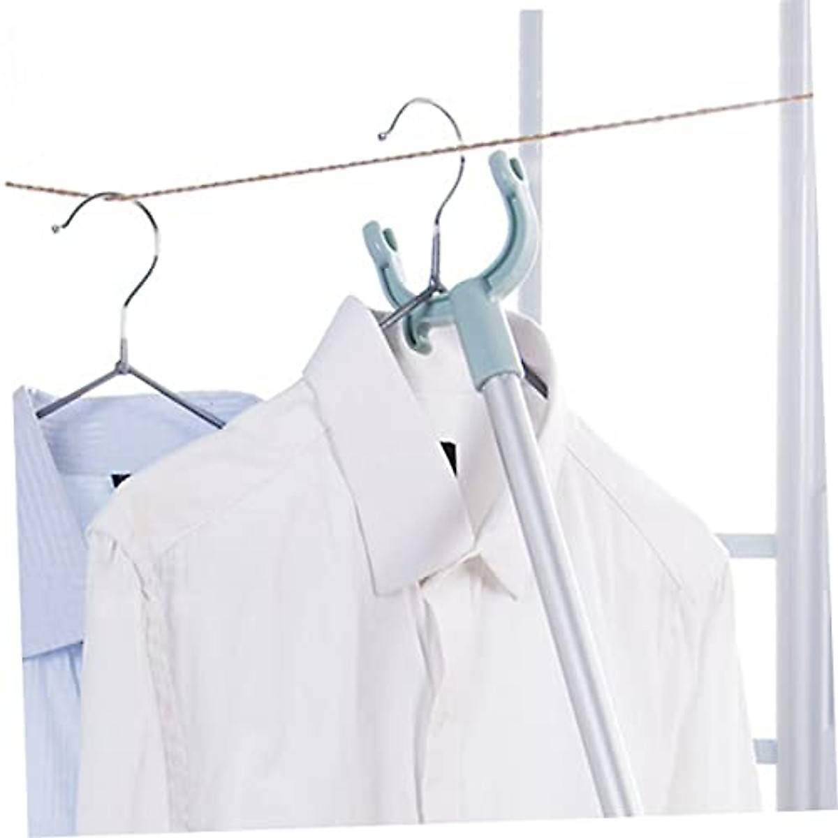 GARVALON 2pcs Clothesline Clothes Drying Clothes Reaching Rods Coat Hooks Heavy Duty Metal Hangers Clothing Racks for Home Reach Pole Telescoping Reach Sticks Adjustable Clothesline Rod Pp