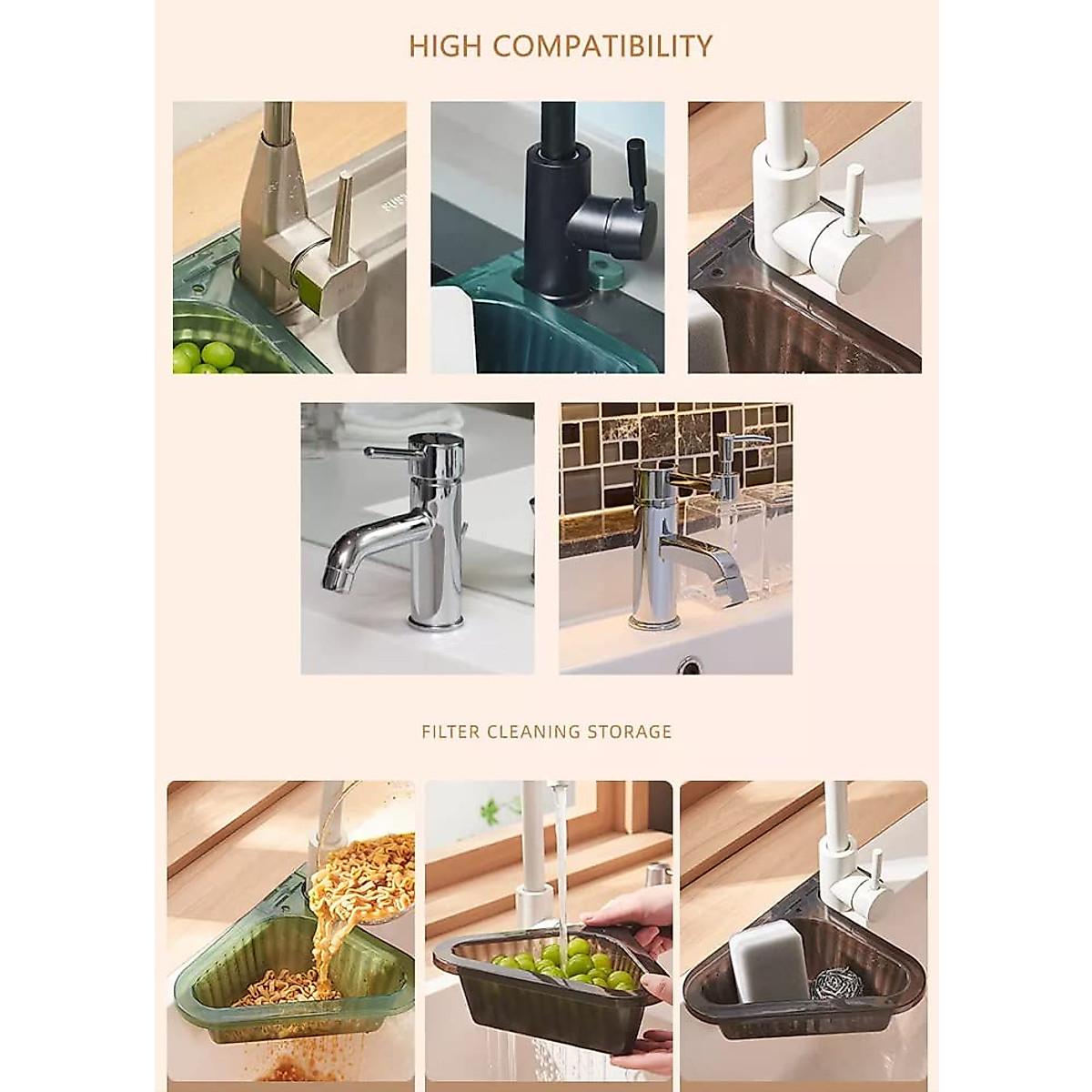 Cassalino Kitchen Sink Drain and Strainer Basket - Adjustable Drainer Rack - Multifunctional Sink Filter - Drain Basket Hangs on Faucet Fits All Sink