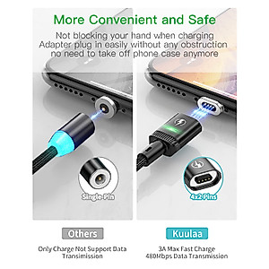 Kuulaa Magnetic Charging Cable Magnetic Phone Charger 2Pack 3A Fast Charging Cable Support Data Transfer 3 in 1 USB Magnetic Charger Cable for iPhone/Micro USB/Type C Device (6ft+6ft)
