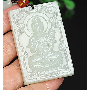 c1lint7785631 Women's Necklaces Men's Necklace Superb Sculpture White jade Dragon Kwan-yin Guan Yu Warrior Guangong Hold Knife Knight Bodhisattva Buddha Necklace Pendant