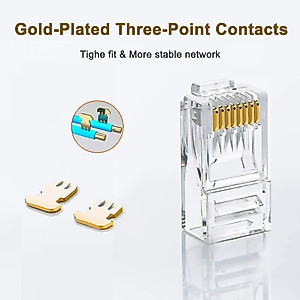 SHUXAG® RJ45 connectors, CAT6/CAT5e Connectors, 50 Sets of Ethernet CAT5e Cable Connectors, RJ45 Modular Plugs with 50 Sets of Strain Relief Boots, UTP Network Plug for Solid or Standard Cable