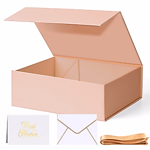 Shindel Gift Box with Magnetic Lid, Rose Gold Gift Box with Ribbon Greeting Card Magnetic Closure Gift Box for Presents Wedding Birthday 9.4"x6"x3"