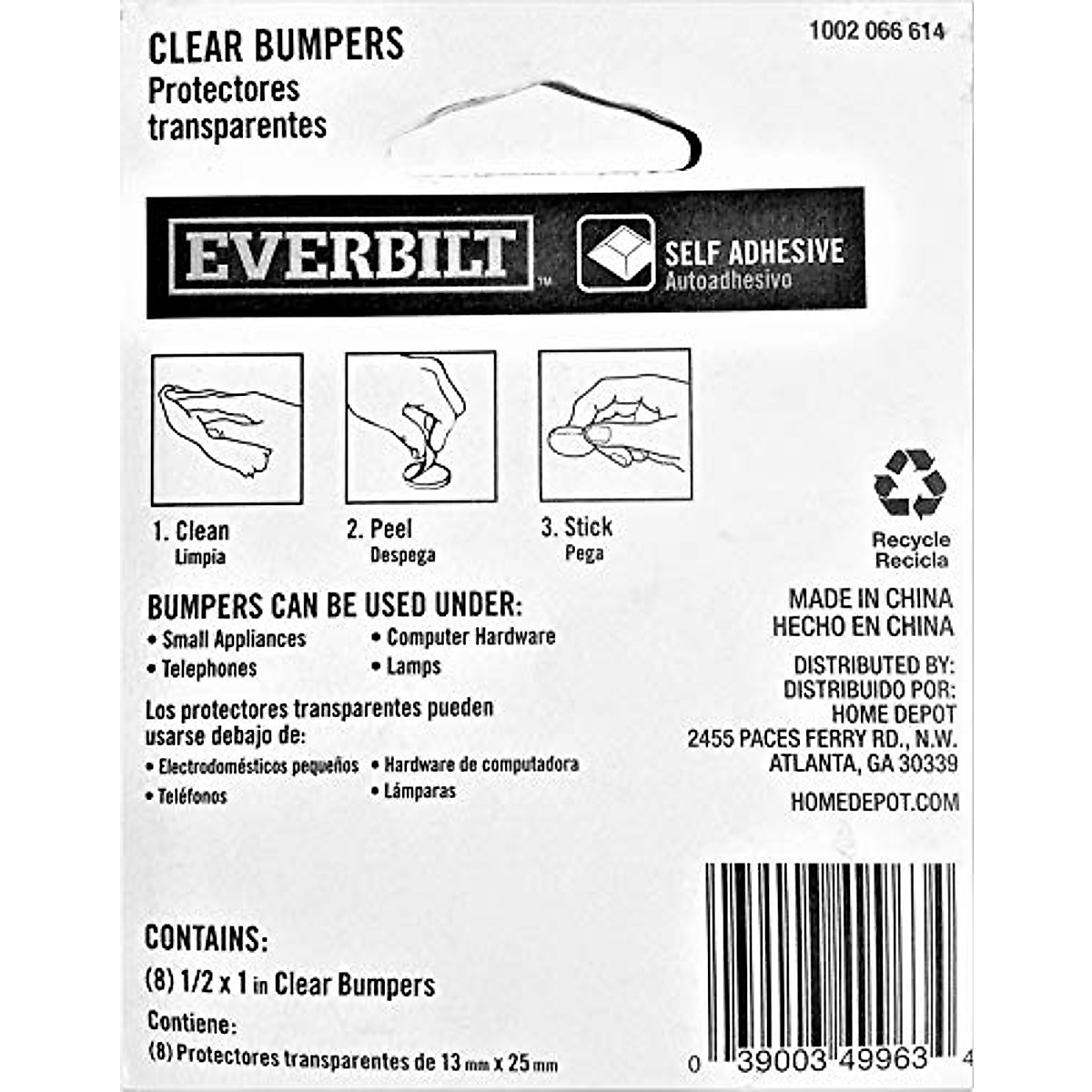 1/2 X 1 in. Self-Adhesive Clear Bumpers, 8-Pack