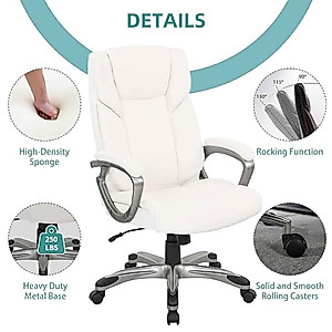 ICOMOCH Modern Soft Leather Ergonomic Executive Computer Office Boss Padding Armrest Swivel Desk Task Chair, Large, Offwhite