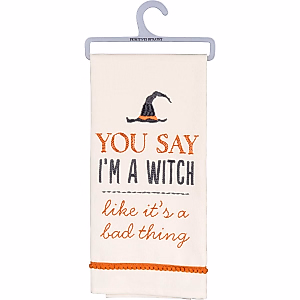 Primitives by Kathy Embroidered Halloween Dish Towel, 18 x 26-Inch, You Say I'm a Witch