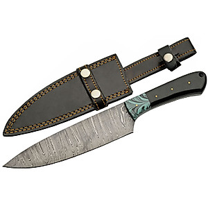 Damascus Steel Horn & Resin Handle 12.50" Hunting Knife