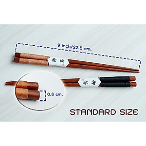Chopsticks 2 Pairs Reusable Japanese Wooden Chopsticks for Sushi, Noodles as Ramen, Udon, Soba, Pho Dishwasher Safe 9 inches